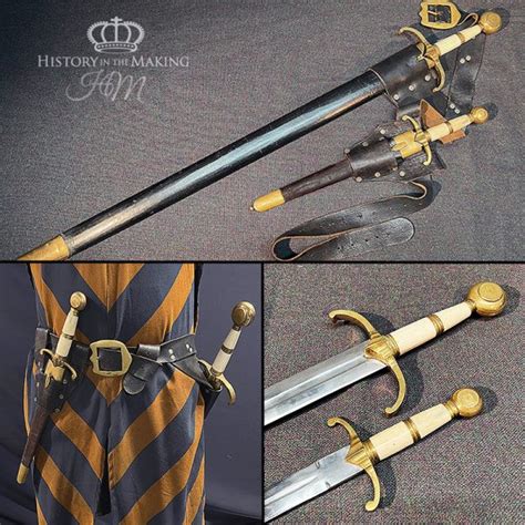 Medieval Sword And Dagger Set White Bone Hilts Brass Quillions