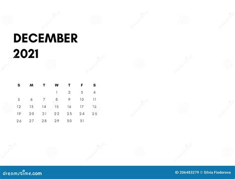 Plantilla De Calendario Minimalista De Diciembre De 2021 Stock De