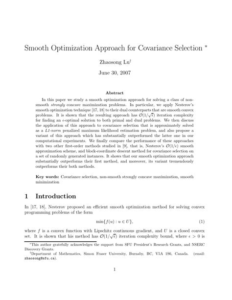 Pdf Smooth Optimization Approach For Sparse Covariance Selection