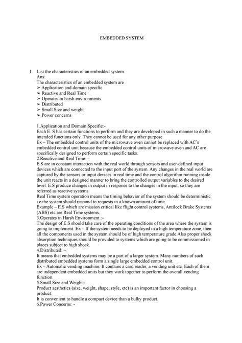 Embedded System Assignment Embedded System List The Characteristics Of An Embedded System