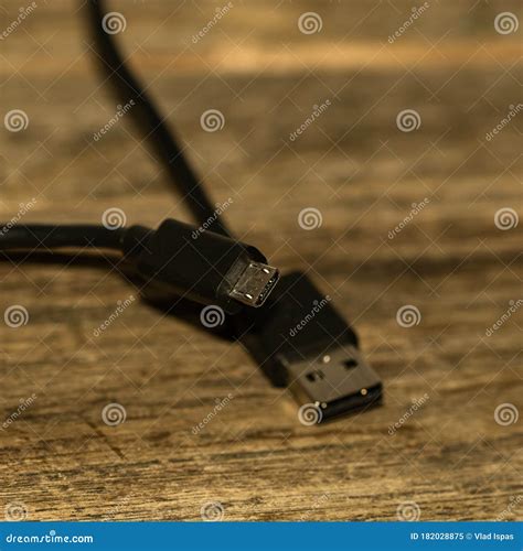 Close Up Of Black USB Cable Isolated Cable USB Connection Stock Image Image Of Charging