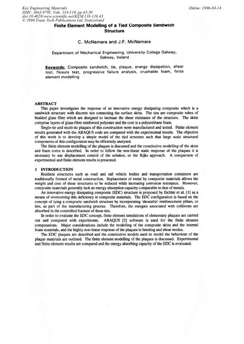 Finite Element Modelling Of A Tied Composite Sandwich Structure Scientificnet