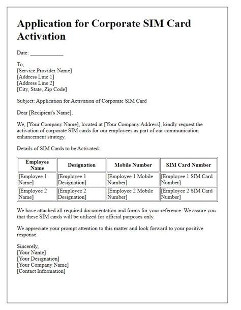 Letter Template For Sim Card Activation Free Samples In Pdf Letterin