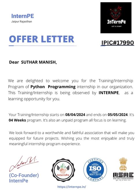 manish suthar on linkedin got internship from internpe