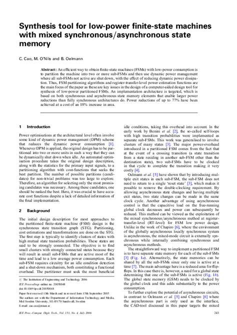 Pdf Synthesis Tool For Low Power Finite State Machines With Mixed Synchronousasynchronous