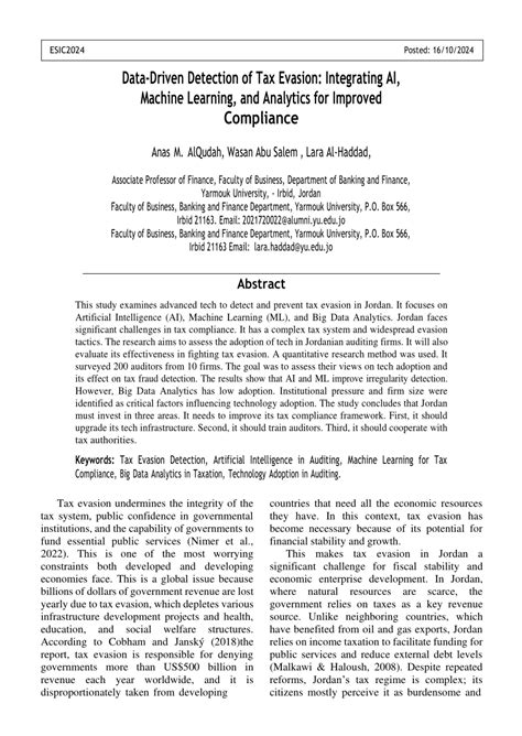 Pdf Data Driven Detection Of Tax Evasion Integrating Ai Machine Learning And Analytics For