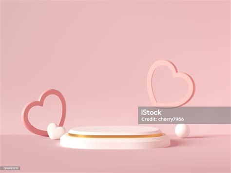 최소한의 배경 제품 디스플레이에 대한 연단으로 모의 추상 흰색 지오메트리 모양 배경 미니멀 발렌타인 데이 핑크 배경 추상 모의 배경 3d 렌더링 2021년에 대한 스톡 사진
