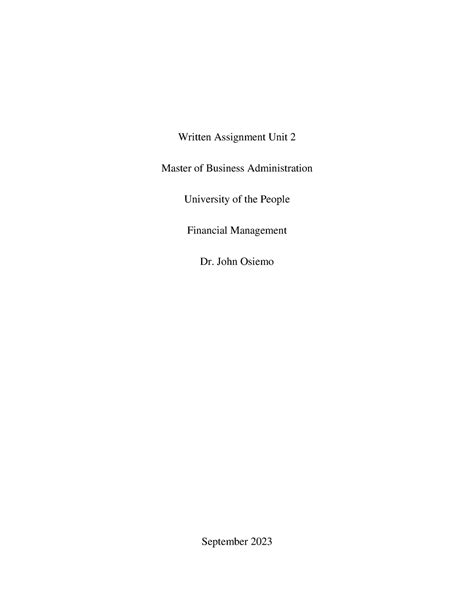 Wa Unit 2 Assignment 2 Case Analysis Written Assignment Unit 2 Master Of Business