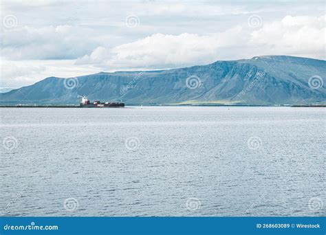 Container Ship Arriving To The Shore Vessel Of Eimskip Shipping Company In Iceland Stock Image
