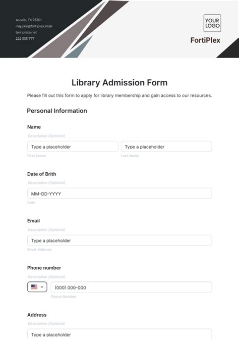 Free Library Admission Form Template To Edit Online