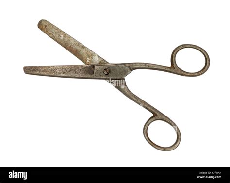 Close Up Of Small Old Vintage Metal Open Scissors Isolated On White