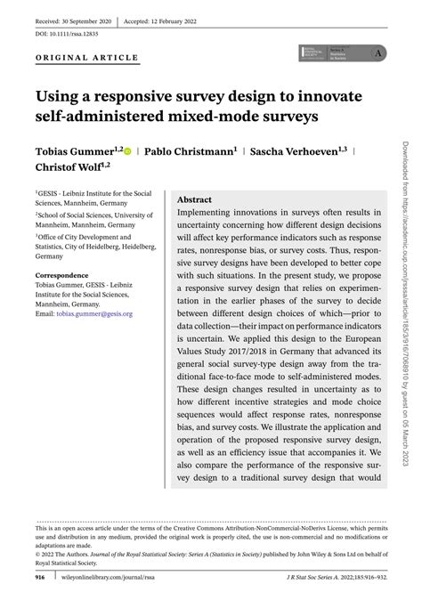Pdf Using A Responsive Survey Design To Innovate Self Administered Mixed Mode Surveys