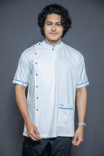 Mens Half Sleeve Pc Twill Side Button Apron With Piping Salvo India