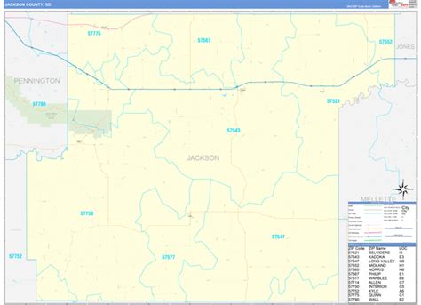 Jackson County Sd Zip Code Wall Map Basic Style By Marketmaps Mapsales