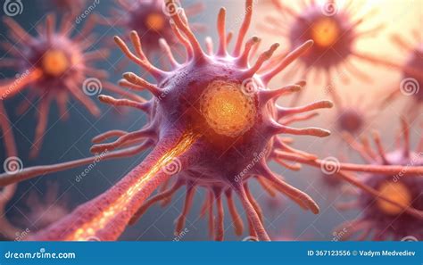 Illustration Of Neuron Cell Affected By Demyelination Nerve Fibers