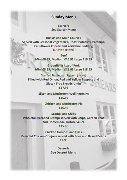 Sunday Menu The Crook And Shears