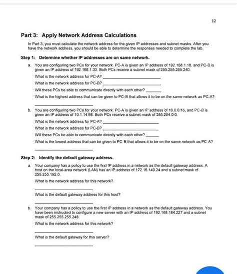 Solved 12 Part 3 Apply Network Address Calculations In Part