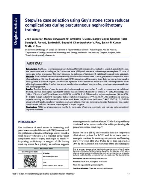 Pdf Stepwise Case Selection Using Guy′s Stone Score Reduces Complications During Percutaneous