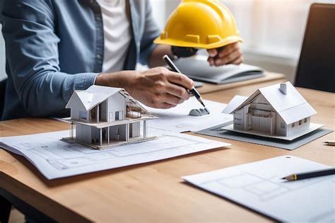 Premium Photo Structural Engineer And Architect Working Desktop With Safety Helmet And Paper