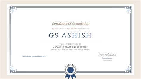 Gs Ashishs Certification For Advanced React Hooks Course Codedamn