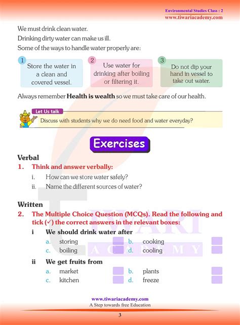 Ncert Solutions For Class 2 Evs Chapter 3 Food And Water