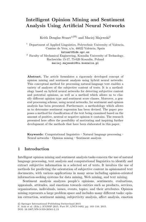 Pdf Intelligent Opinion Mining And Sentiment Analysis Using Artificial Neural Networks