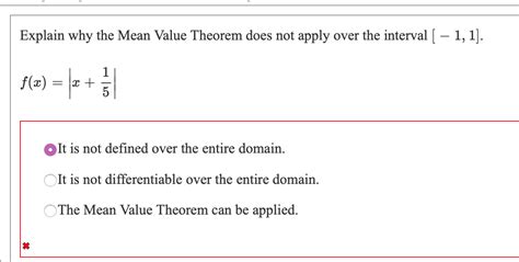 Solved Explain Why The Mean Value Theorem Does Not Apply