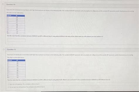 solved d question 10 question 11data from 10 individuals in