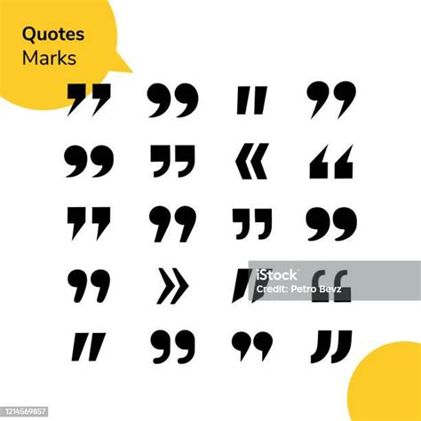 손으로 그린 따옴표 마크의 큰 세트 따옴표 상자를 문자 메시지에 사용합니다 벡터 일러스트레이션 Brand Name Online Messaging Platform에 대한 스톡