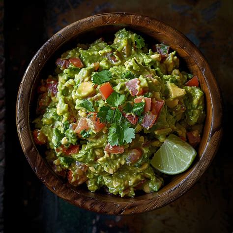Wooden Bowl With Guacamole And Lime Wedge Perfect For Any Mexican