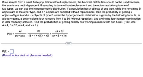 Solved If We Sample From A Small Finite Population Without