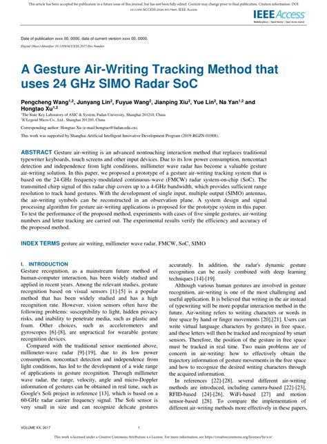 Pdf A Gesture Air Writing Tracking Method That Uses 24 Ghz Simo Radar Soc