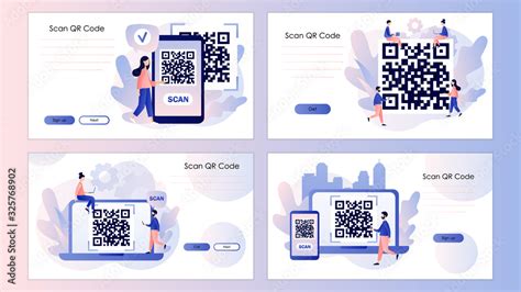 QR Code Scanning Concept Tiny People Scan Code Using Smartphone Screen Template For Mobile
