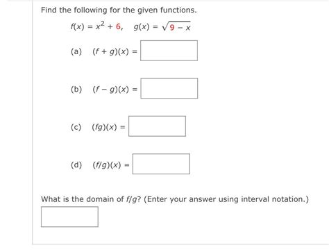 Solved Find The Following For The Given Functions