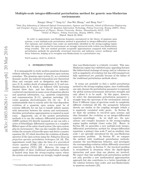 Pdf Multiple Scale Integro Differential Perturbation Method For Generic Non Markovian Environments