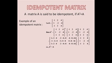 Dictionary Of Mathematical Terms Idempotent Matrix Youtube