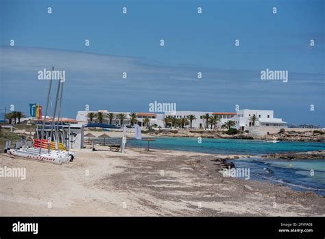 Formentera Spain May 29 2021 People Enojy The Beach At Es Pujols