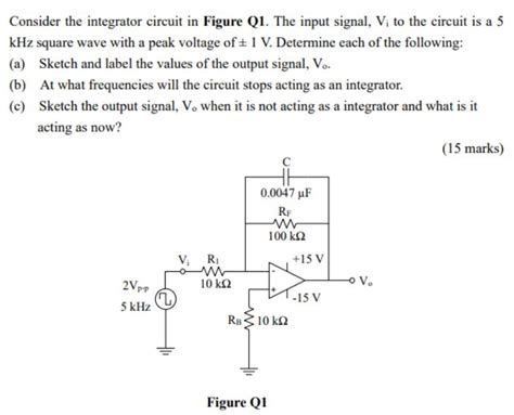 Solved Consider The Integrator Circuit In Figure Q1 The Input Signal