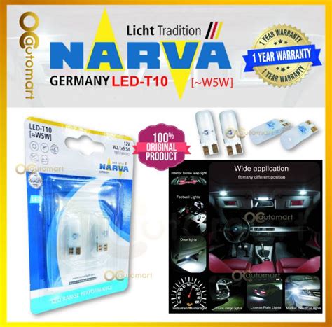 ( 1 Year Warranty) NARVA T10 W5W 12V 6000k Range Performance LED ...