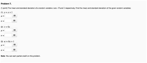 Solved Problem 7 1 Point The Mean And Standard Deviation