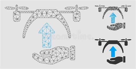 Drone Takeoff Vector Mesh Network Model And Triangle Mosaic Icon Stock