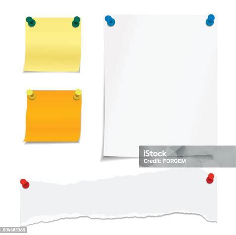 벡터 핀 빈 종이 및 텍스트 위한 공간을 가진 그림자의 설정 종이에 대한 스톡 벡터 아트 및 기타 이미지 종이 압정 벡터 Istock