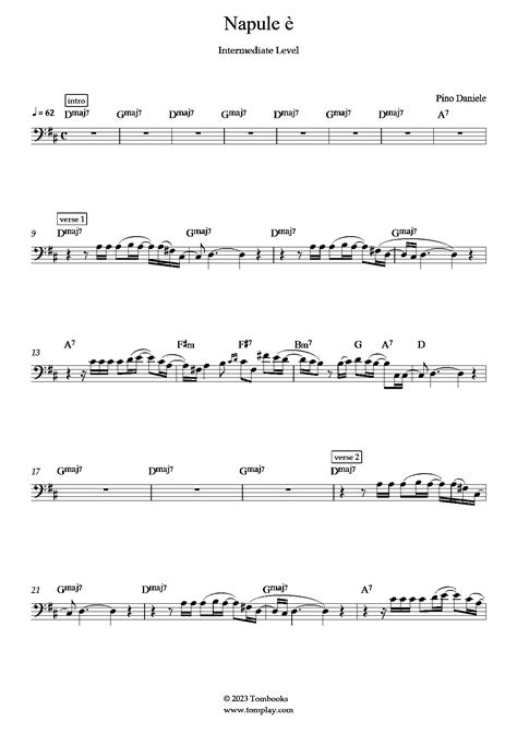 Napule è Intermediate Level Pino Daniele Trombone Sheet Music