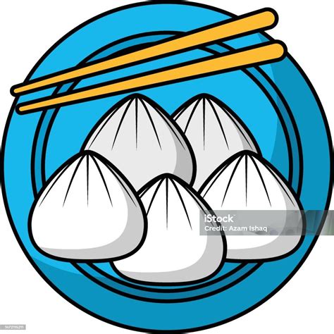 중국 만두 개념 중앙 아시아 Manti 벡터 개요 색 아이콘 디자인 아시아 요리 기호 유명한 접시 기호 길거리 음식 스톡 일러스트 레이 션 고기에 대한 스톡 벡터 아트 및