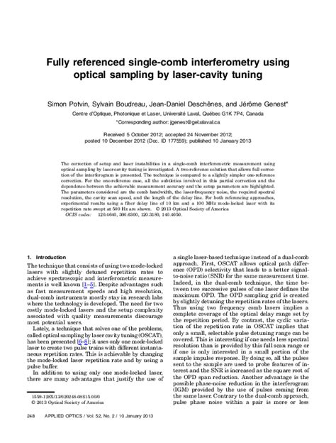 Pdf Fully Referenced Single Comb Interferometry Using Optical