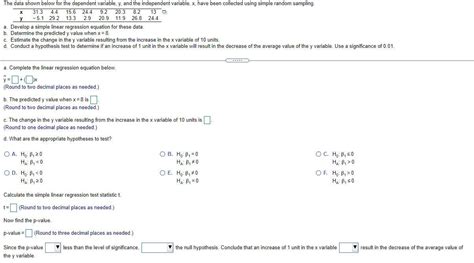 Solved х The Data Shown Below For The Dependent Variable Y