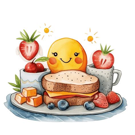 Watercolor Breakfast Cartoon Clipart Cute Breakfast Watercolor Food