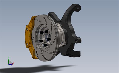 制动器总成包含制动卡钳、制动盘、转向节、轮毂、放气螺钉和螺母sw Solidworks 2020 模型图纸下载 懒石网