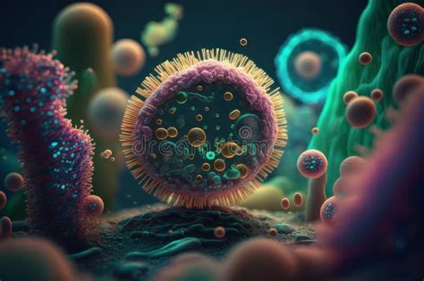 Bacteria Seen Under A Microscope Ai Generative Stock Illustration