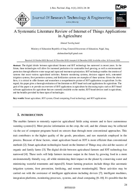 Pdf A Systematic Literature Review Of Internet Of Things Applications In Agriculture